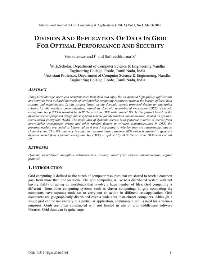DIVISION AND REPLICATION OF DATA IN GRID FOR OPTIMAL PERFORMANCE AND SECURITY | PDF
