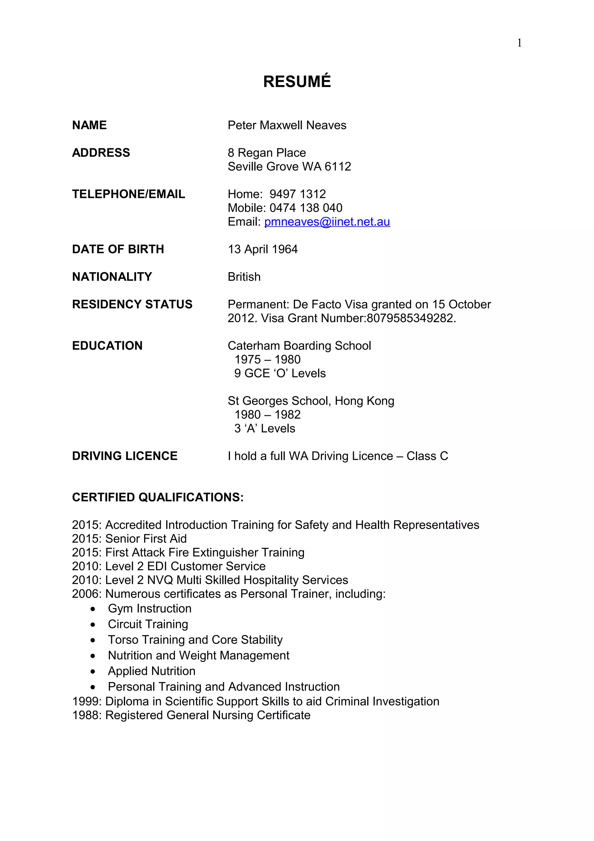 Peter Neaves Resume 2015 | PDF