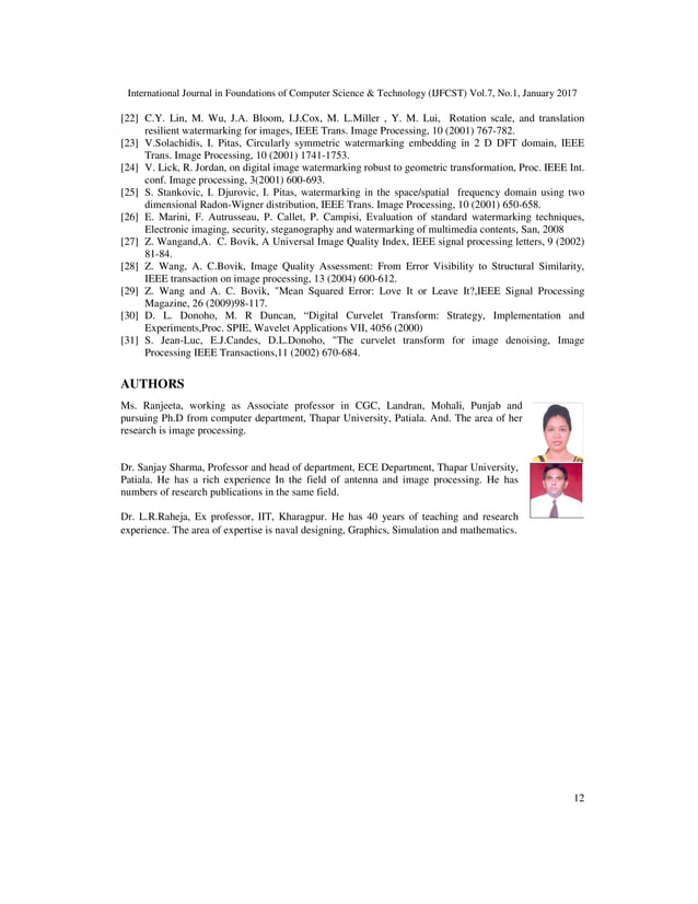 A SEMI-BLIND WATERMARKING SCHEME FOR RGB IMAGE USING CURVELET TRANSFORM | PDF