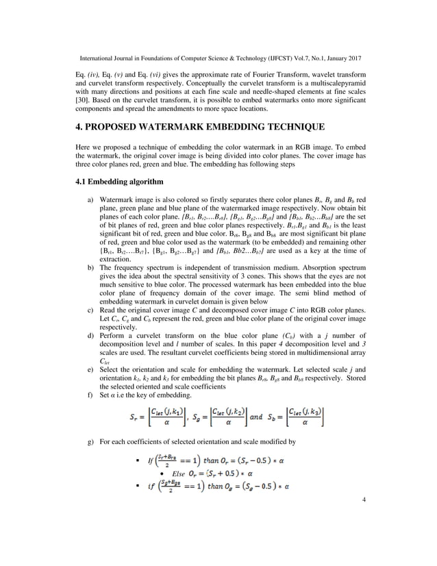 A SEMI-BLIND WATERMARKING SCHEME FOR RGB IMAGE USING CURVELET TRANSFORM | PDF