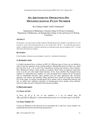 AN ARITHMETIC OPERATION ON HEXADECAGONAL FUZZY NUMBER | PDF