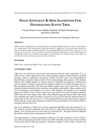 SPACE-EFFICIENT K-MER ALGORITHM FOR GENERALISED SUFFIX TREE | PDF