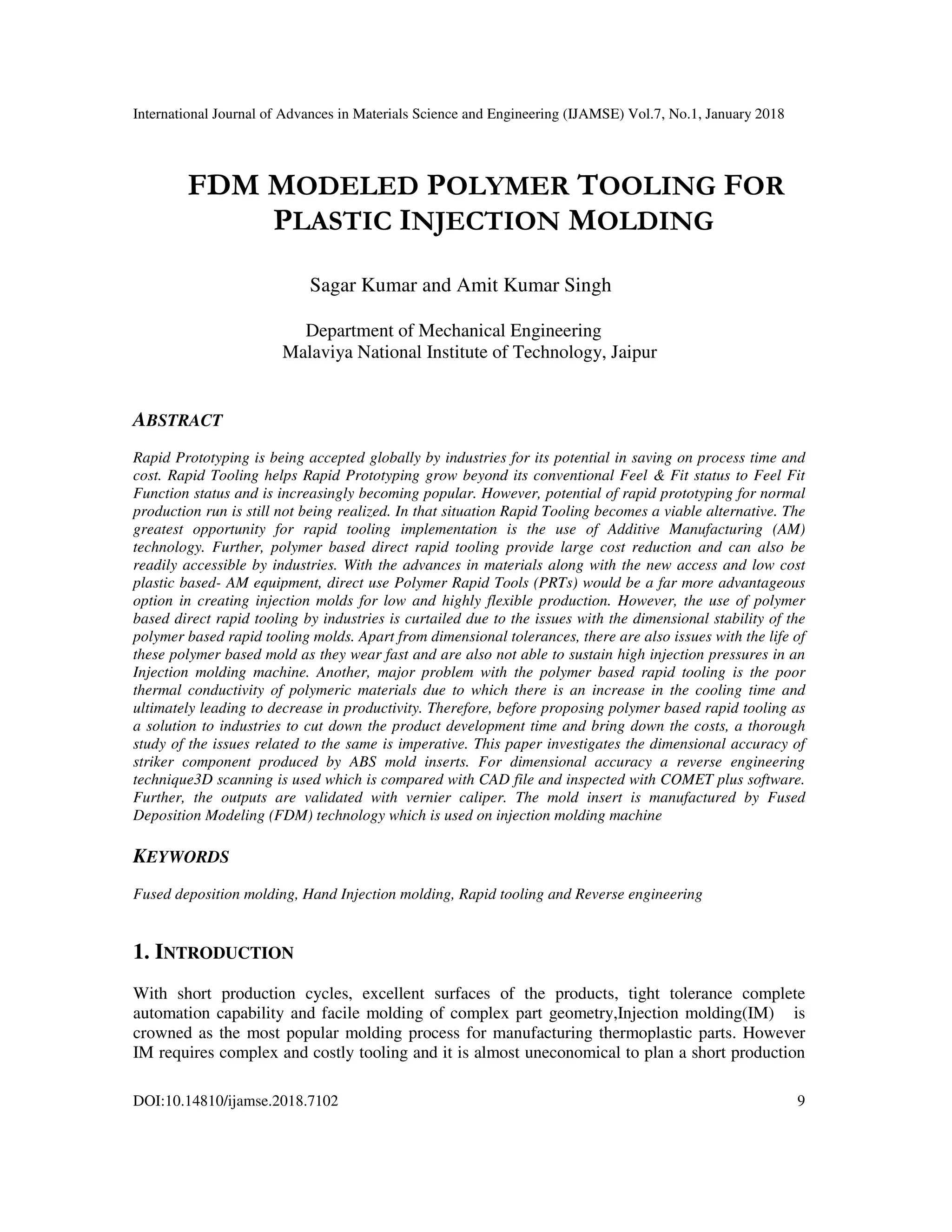 FDM MODELED POLYMER TOOLING FOR PLASTIC INJECTION MOLDING | PDF