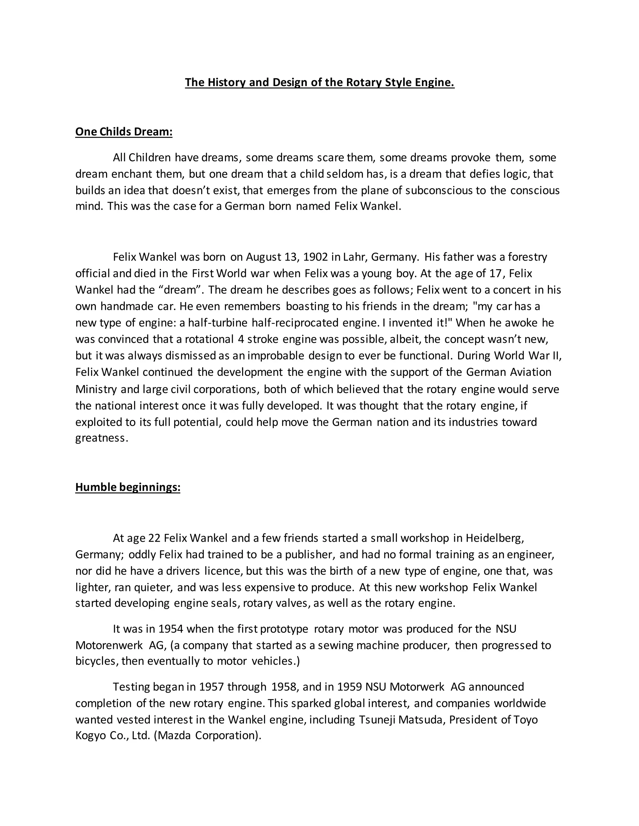 The History and Design of the Rotary Style Engine | DOCX
