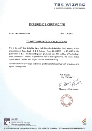 TEK WIZARD EXPERIANCE CERTIFICATE | PDF