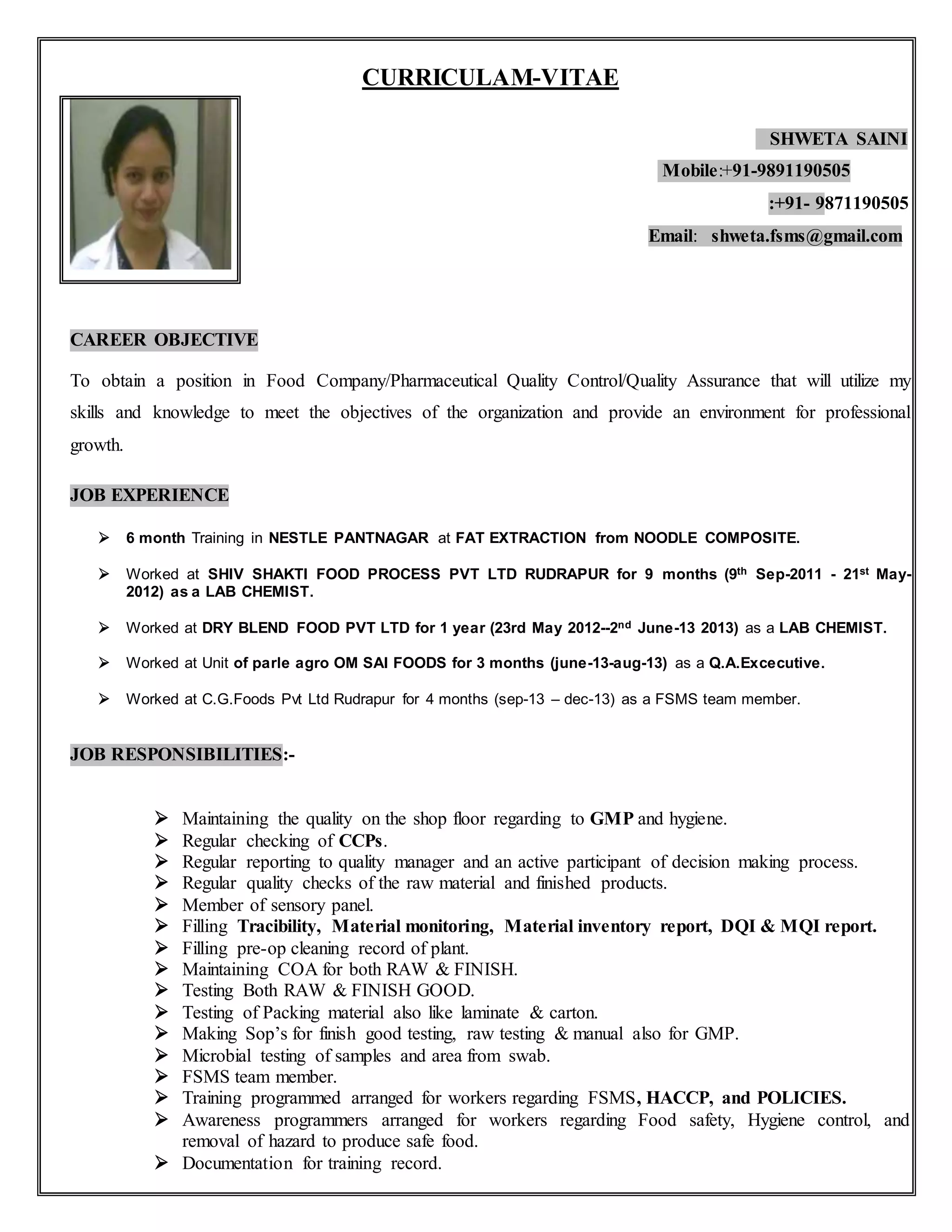 SHWETA SAINI resume | DOC