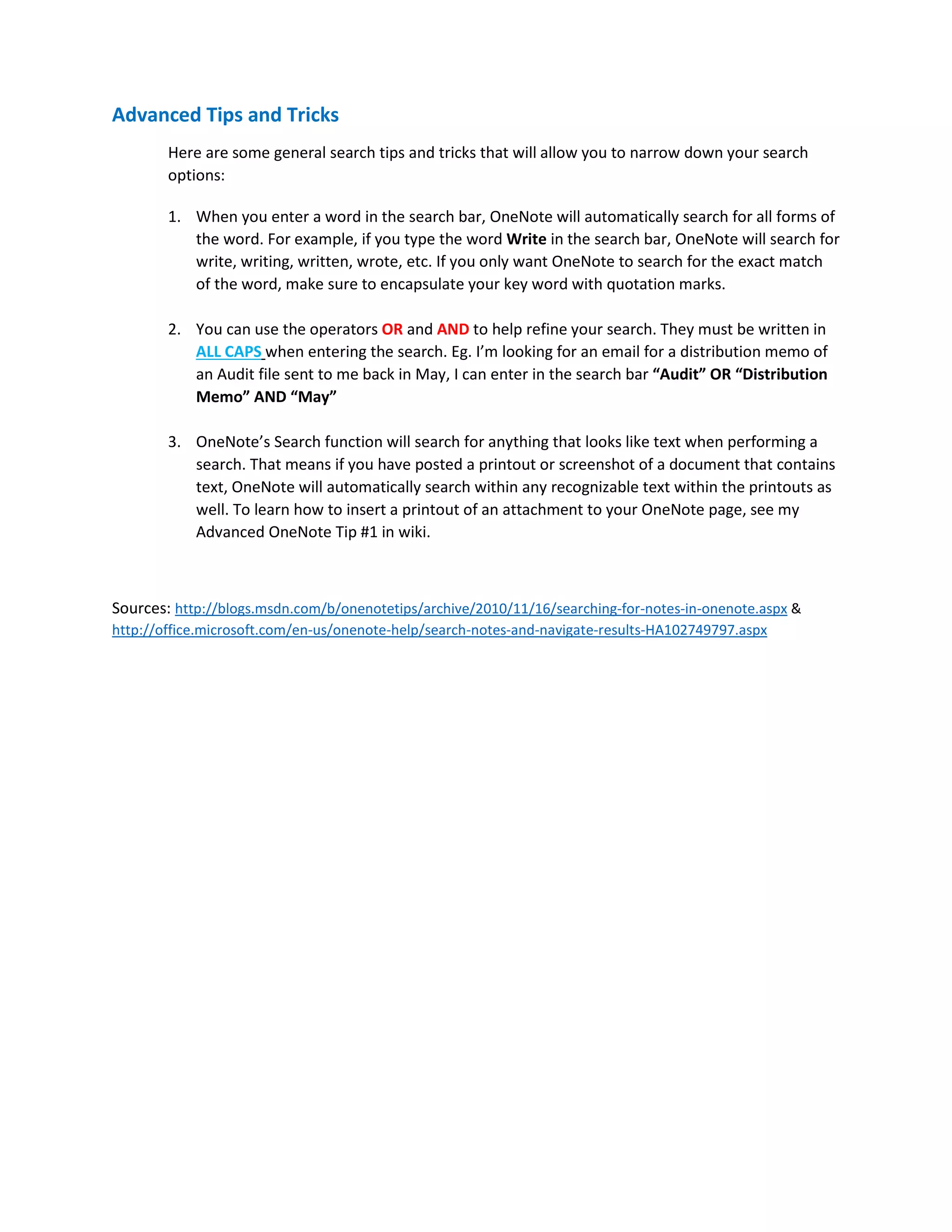 OneNote Search Tips | PDF