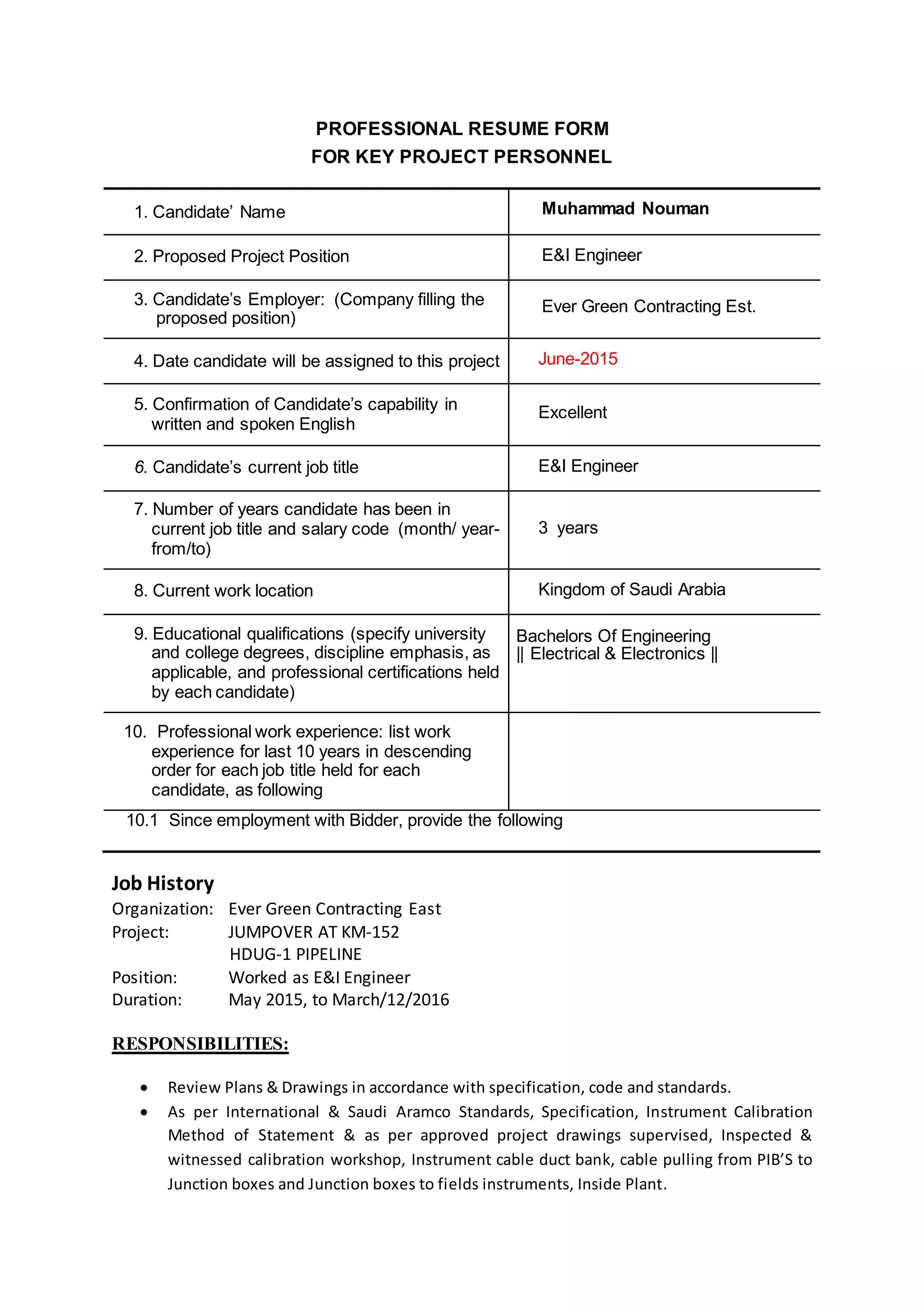 M.Nouman Aramco Format CV | DOCX