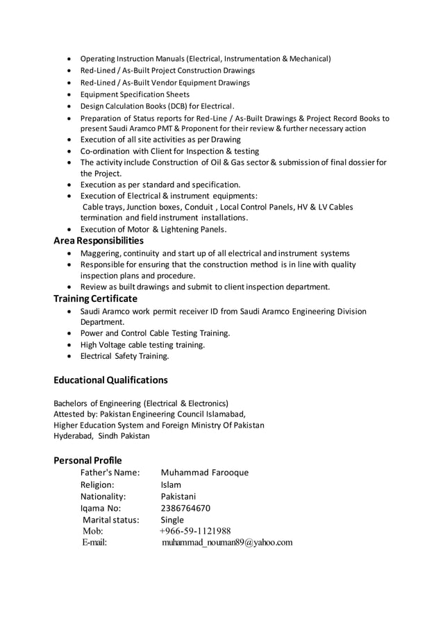 M.Nouman Aramco Format CV | DOCX | Civil Engineering Industry | Industries