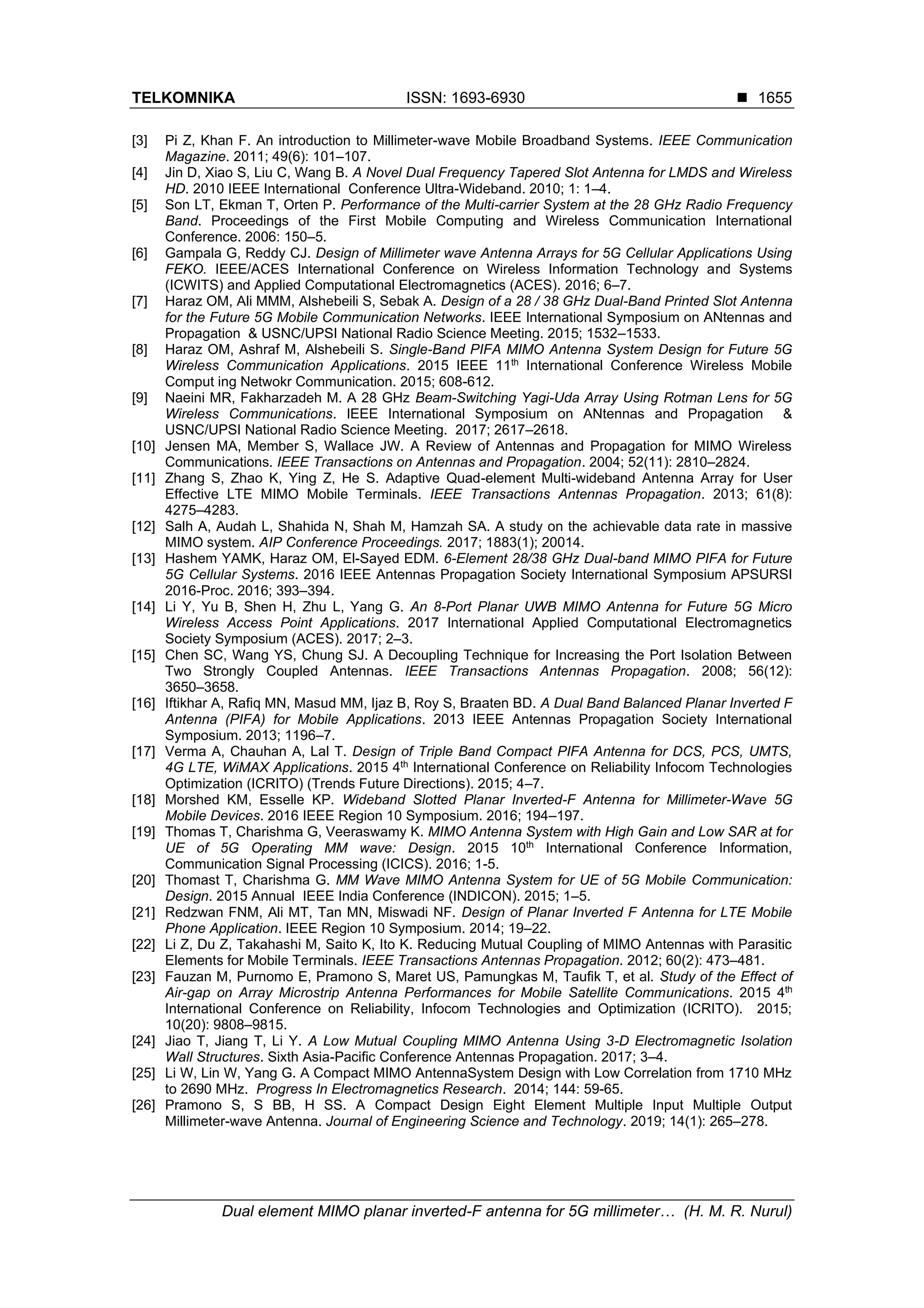 Dual element MIMO planar inverted-F antenna for 5G millimeter wave ...
