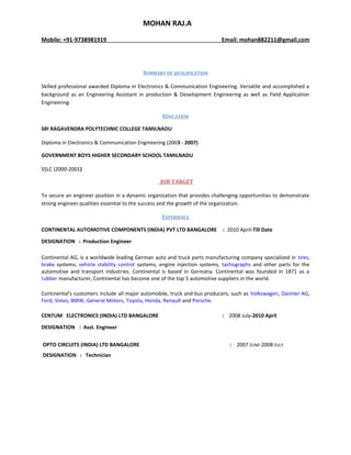 mohanraj back end resume 2015 | DOC | Business | Business and Finance