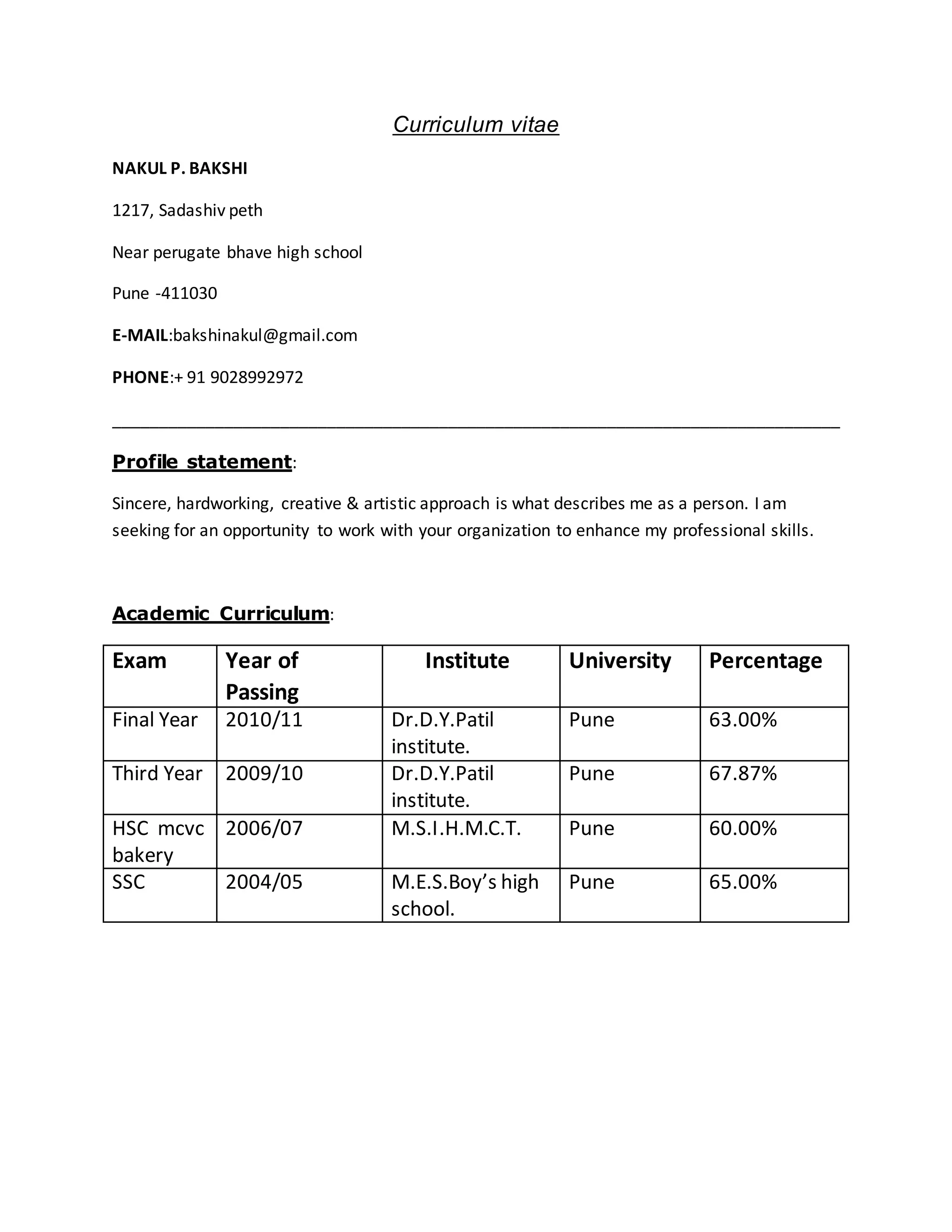 Curriculum vitae | DOCX | Food & Drink