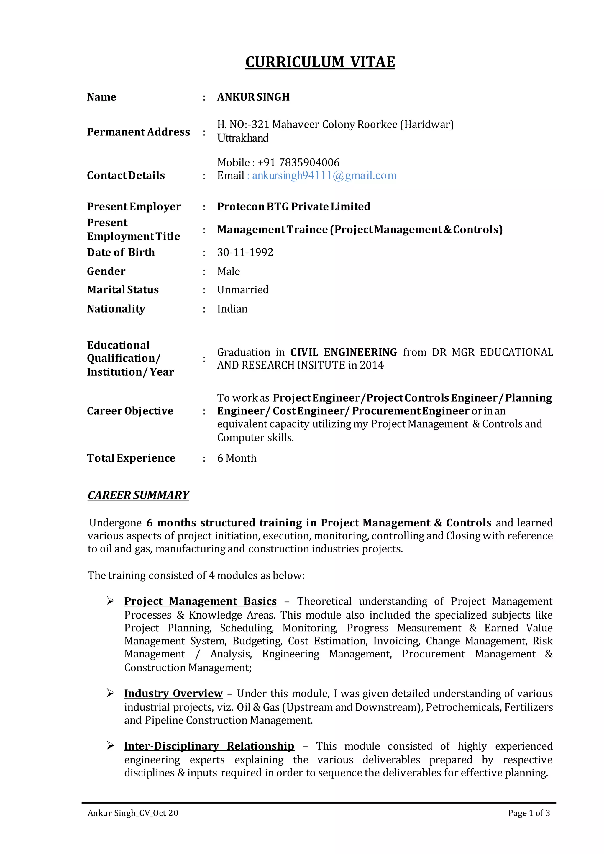 Ankur_CV_ OCT 20 | PDF