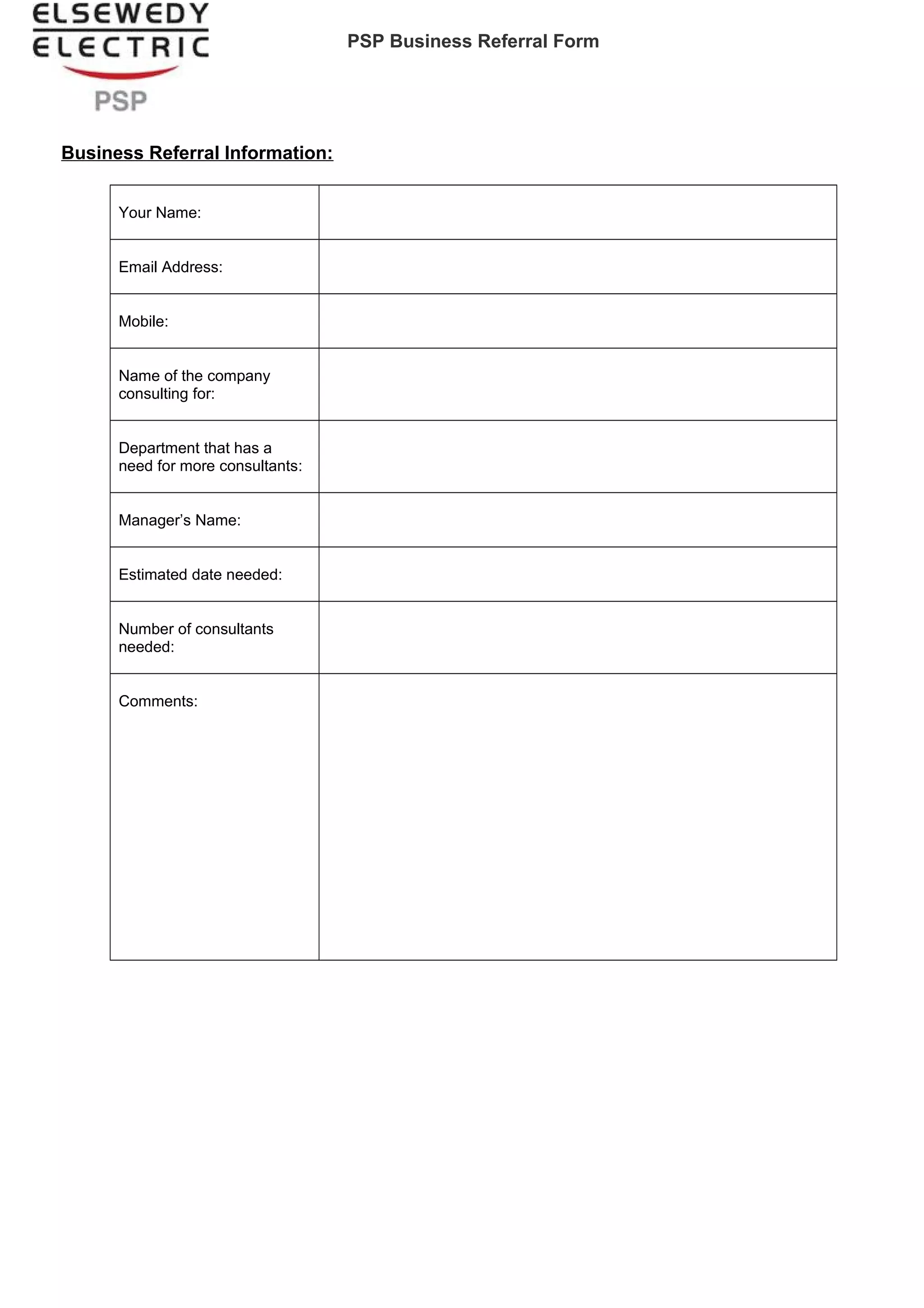 PSP-Business Referral Form | DOC