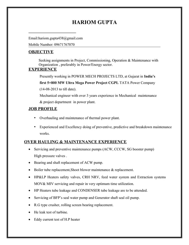 hariom gupta cv for maintenance and project | PDF