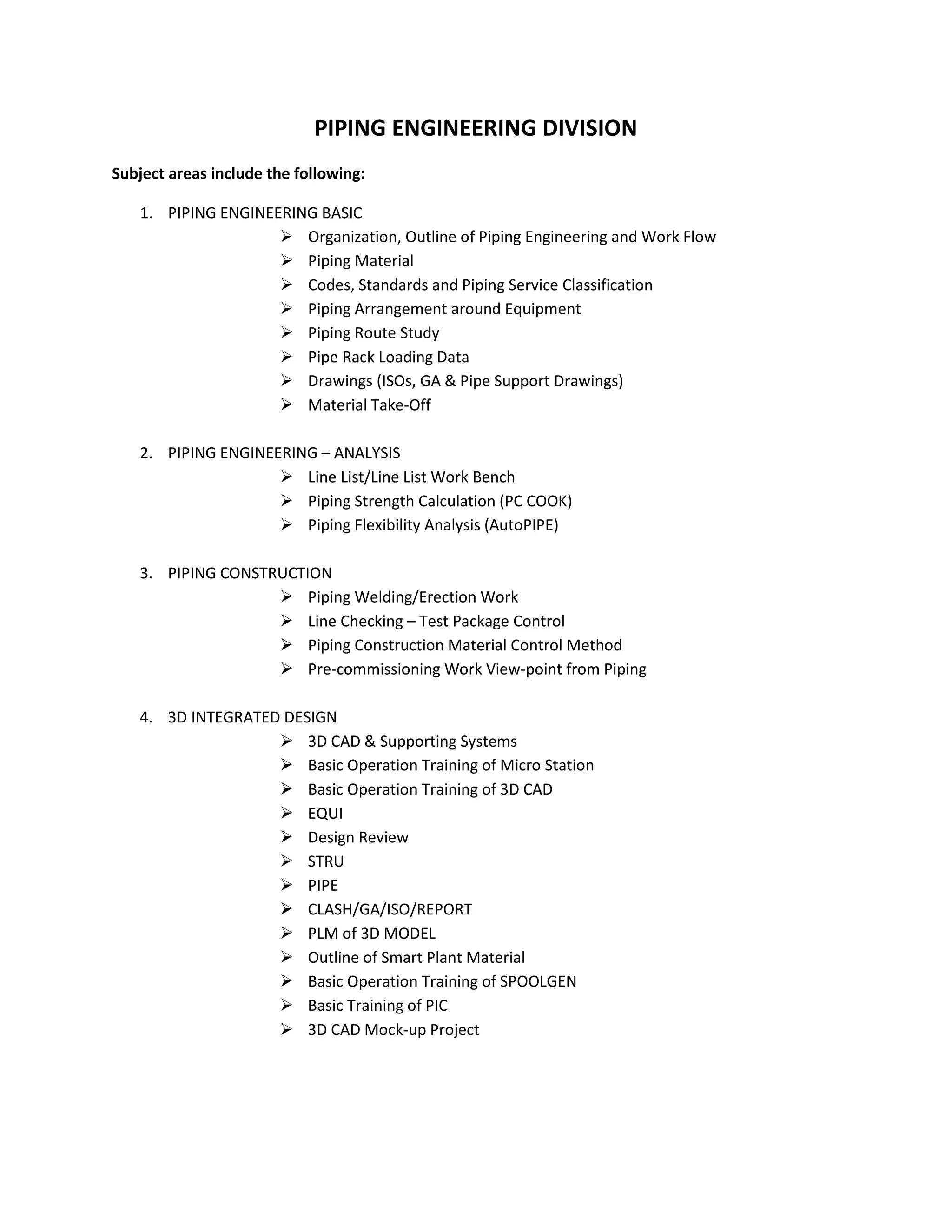 Piping Engineering Subject Areas | PDF