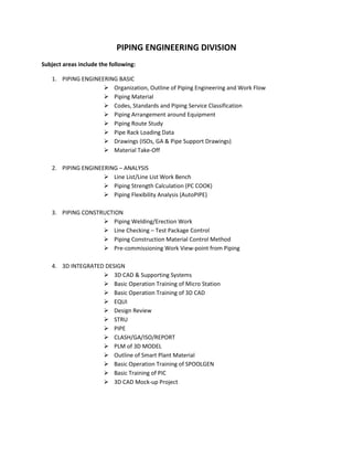 Piping Engineering Subject Areas | PDF