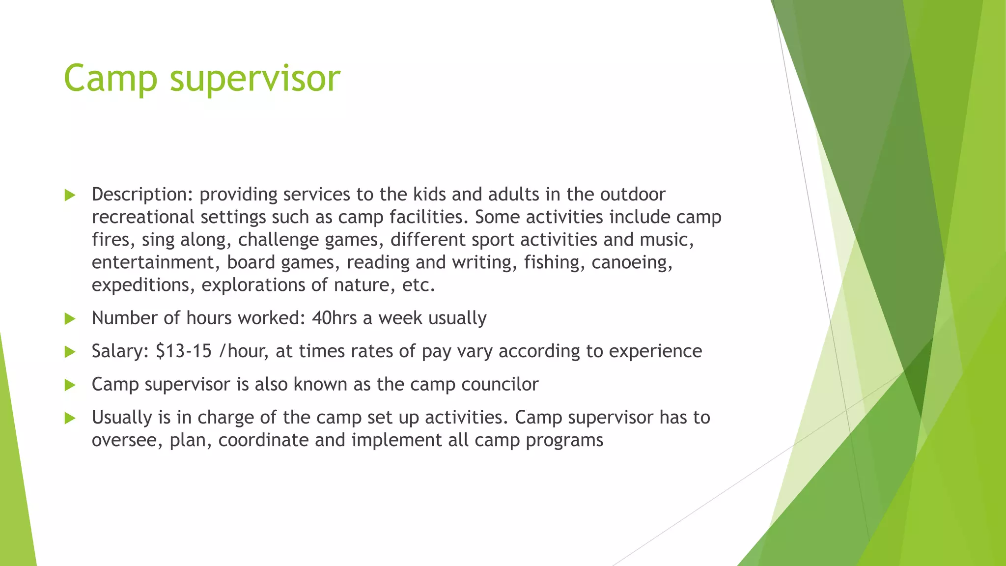Camp Supervisor Document | PPTX