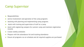 Camp Supervisor Document | PPTX