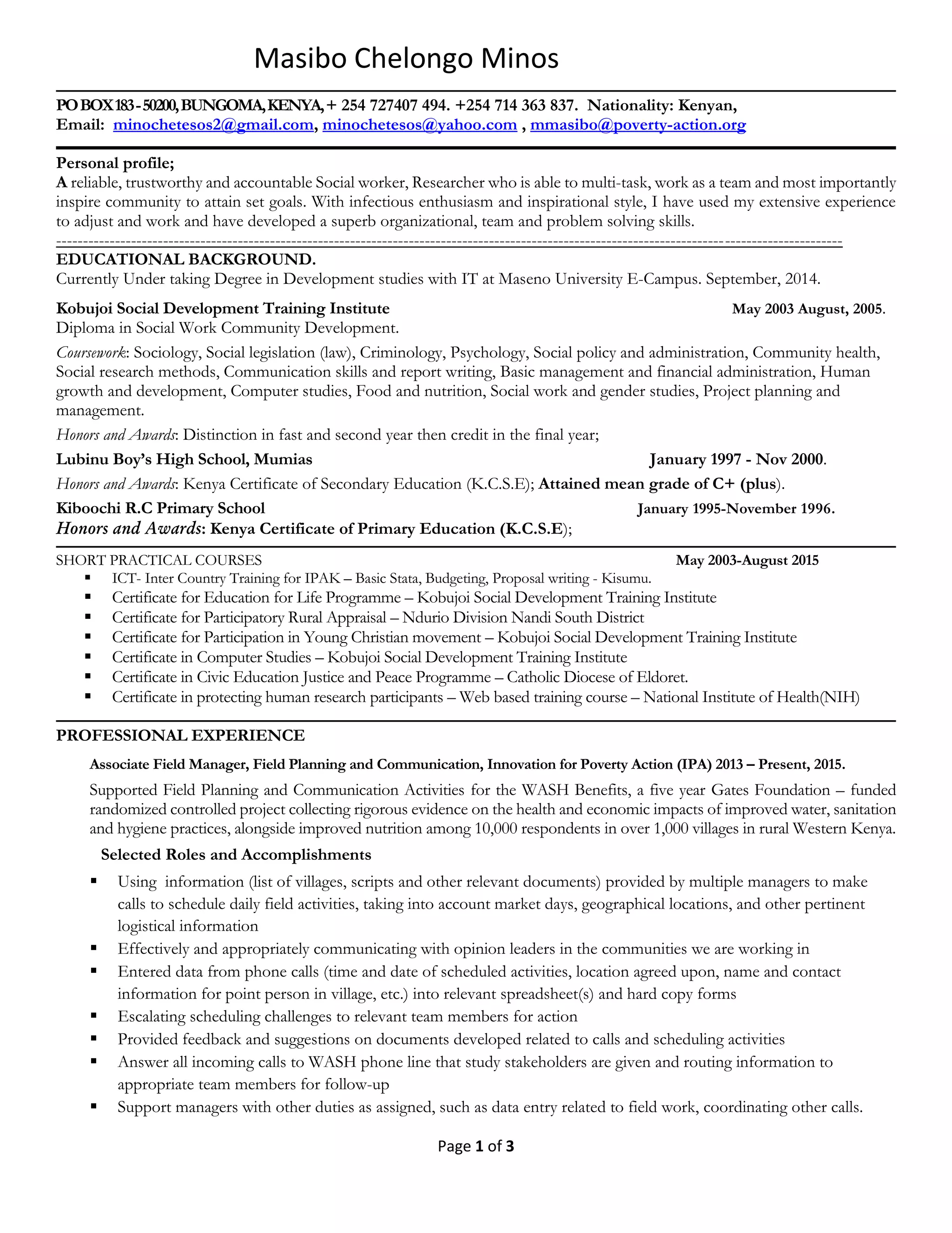 CV _ MASIBO_MINOS_CHELONGO-2015. | PDF