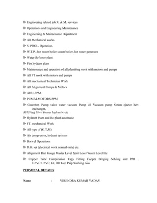 CURRICULAM VITAE FOR PLUMBER VKY | DOC