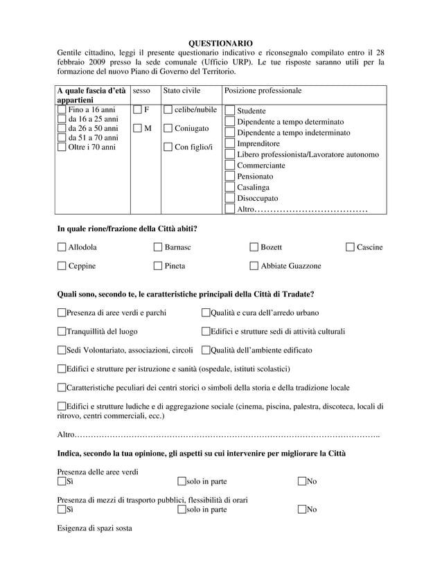 Questionario PGT | PDF