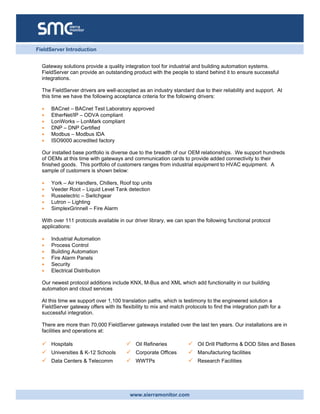 SMC - FieldServer Brochure and Product Information 1 | PDF
