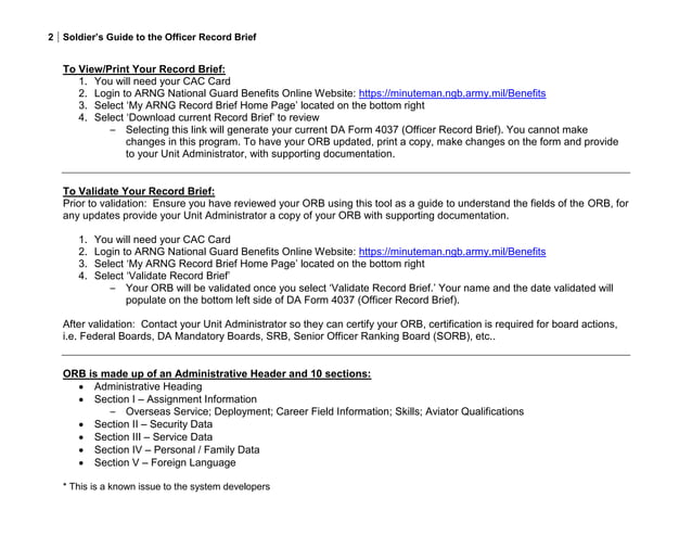 Soldier's Training Guide to the Officer Record Brief_02MAY12 | PDF