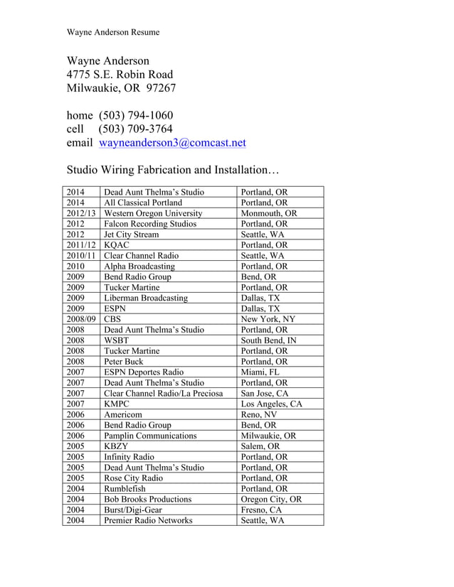 Wayne Anderson Resume | PDF