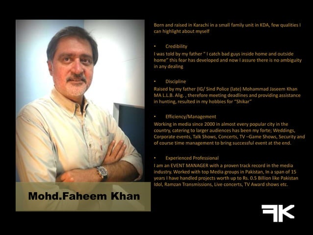 Faheem Khan Profile Bplan | PPT