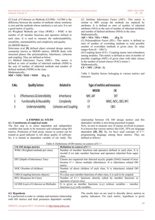 Identification, Analysis & Empirical Validation (IAV) of Object Oriented Design (OO) Metrics as ...