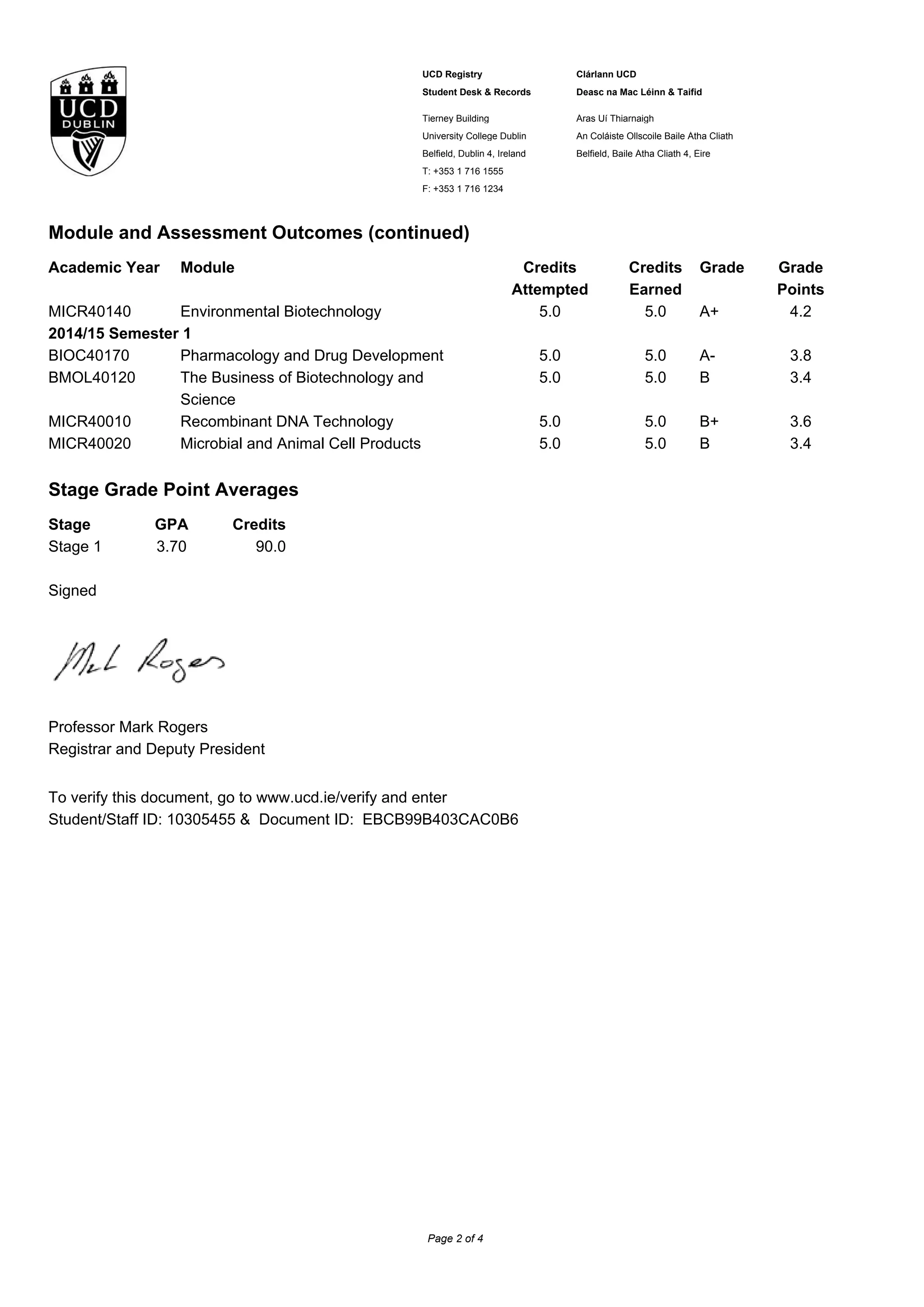Masters Academic Transcript Pdf