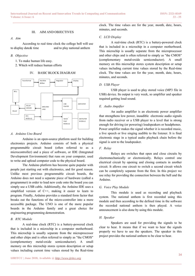Arduino Based Real Time Clock With Ringing Of Bell And National Anthem Pdf