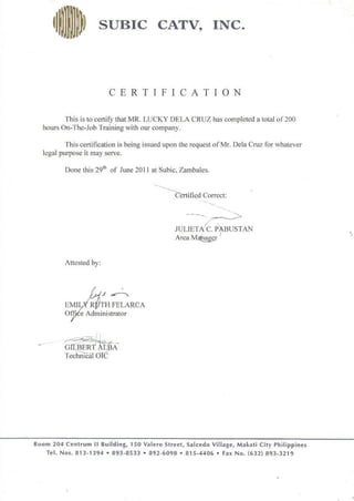 Certificate of OJT(My CATV) | PDF