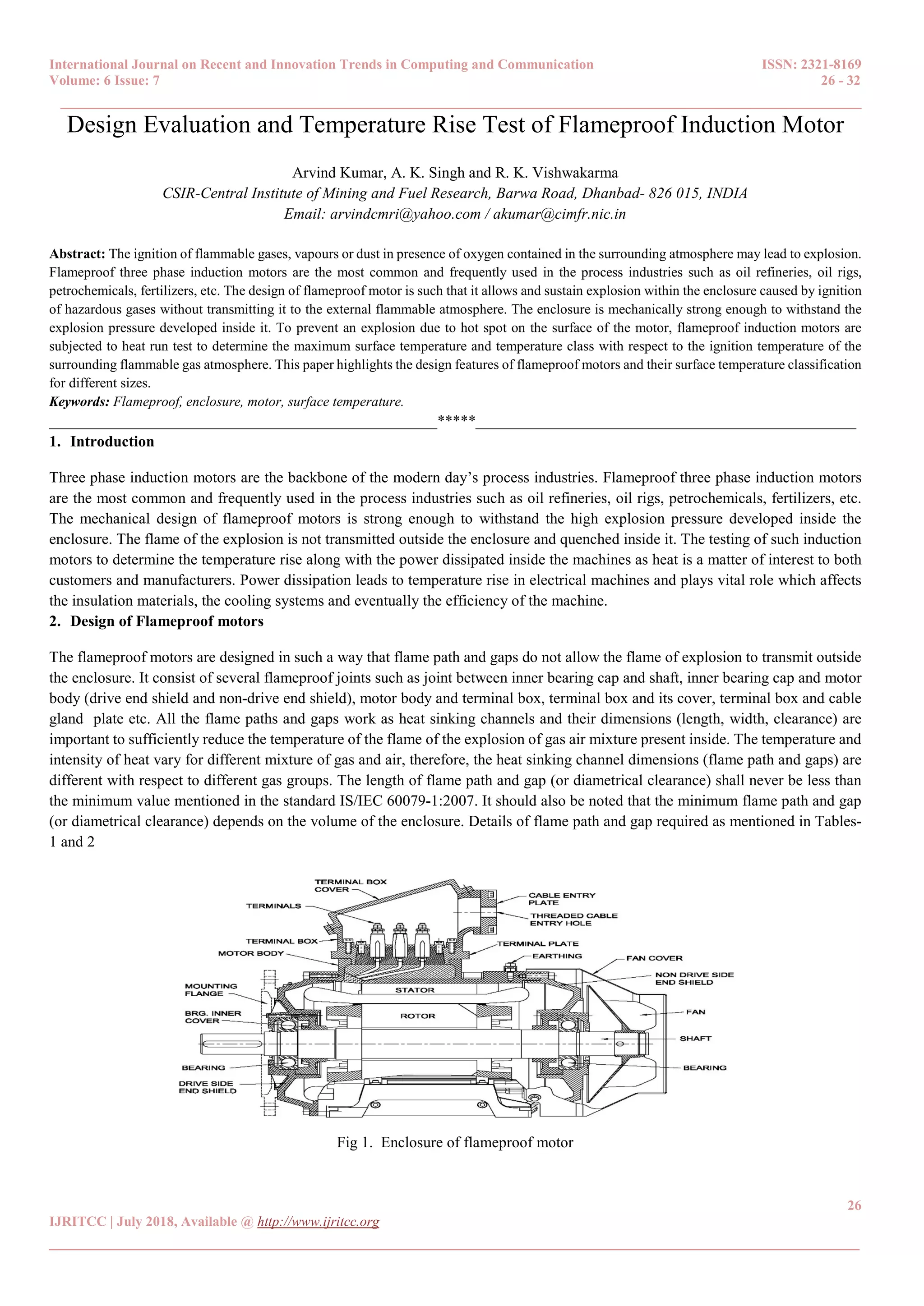 Design Evaluation and Temperature Rise Test of Flameproof Induction ...