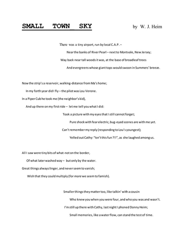 Poem SMALL TOWN SKY by W.J.Heim