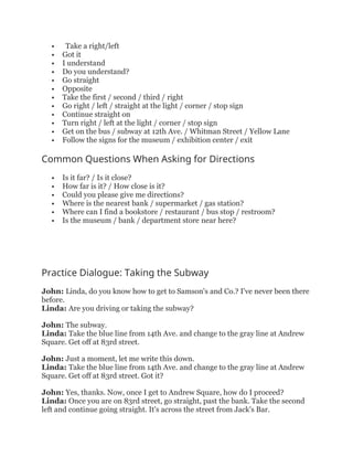 How to ask and giver directions dialogues | PDF | Free Download