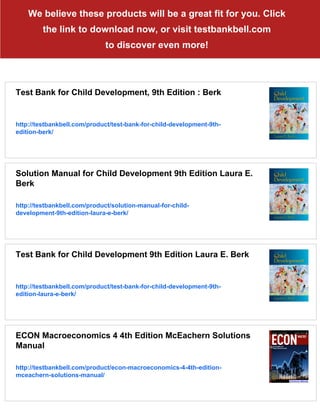 Child Development 9th Edition Berk Solutions Manual | PDF