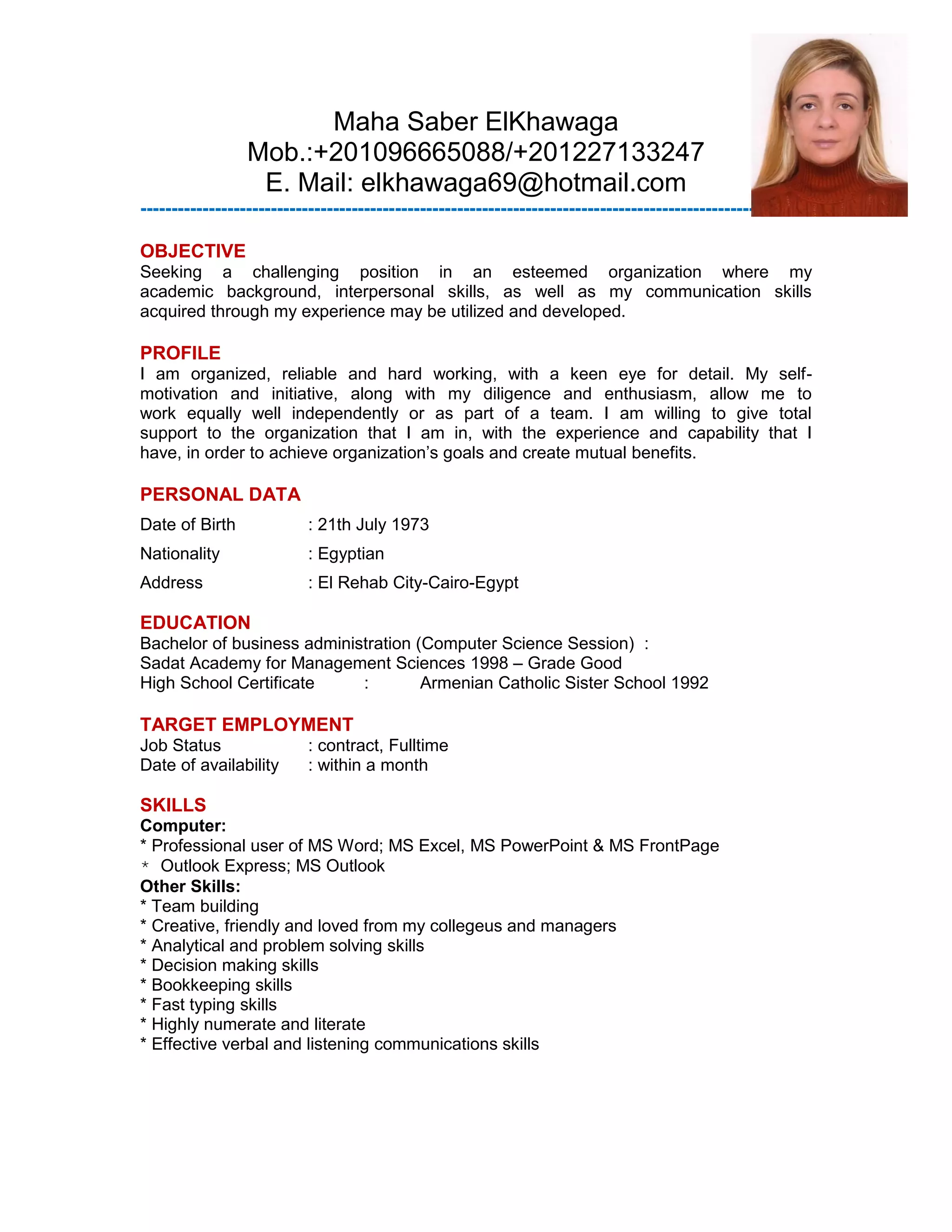 Maha's CV | PDF | Resume Writing and Advice | Job Search