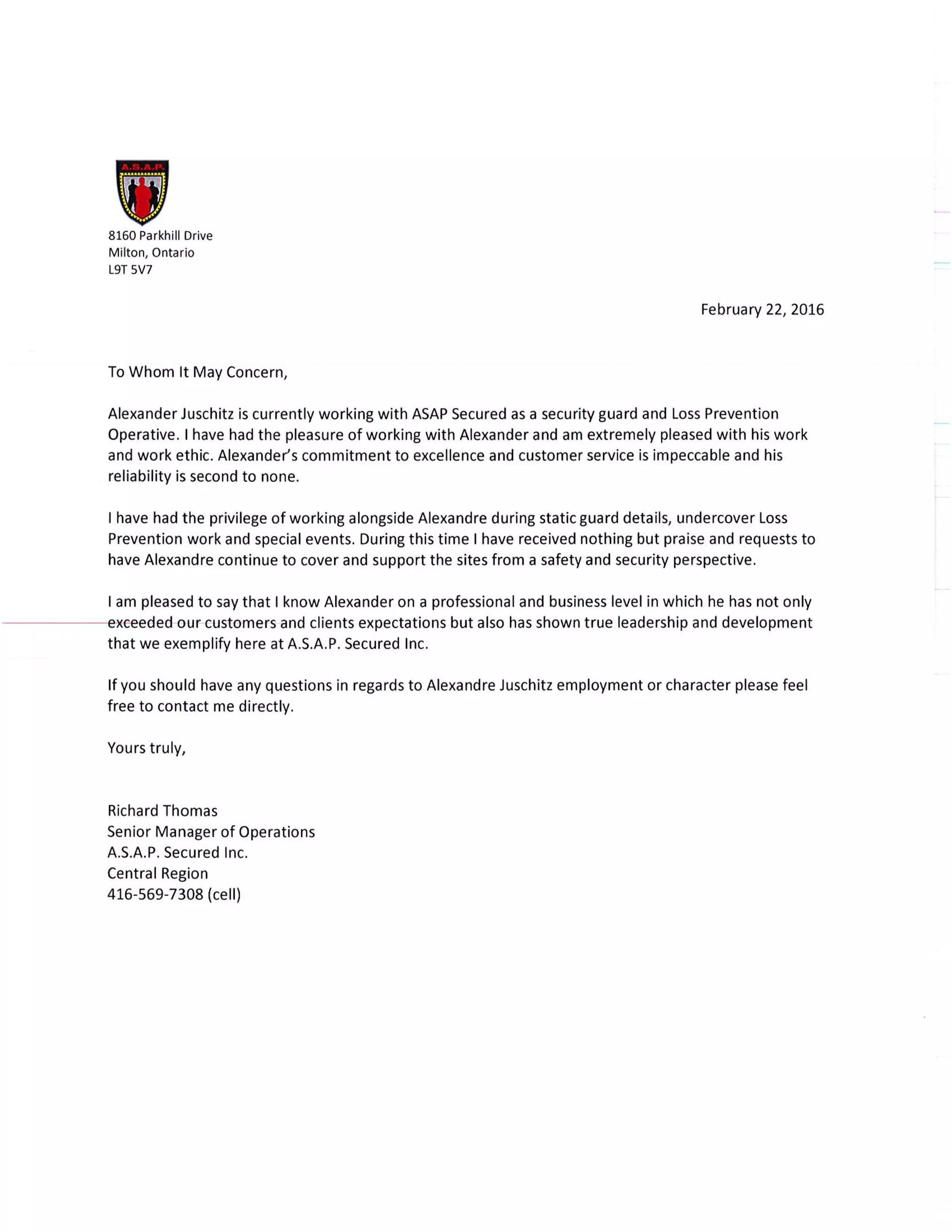 Alex Juschitz ASAP REFERENCE LETTER | PDF