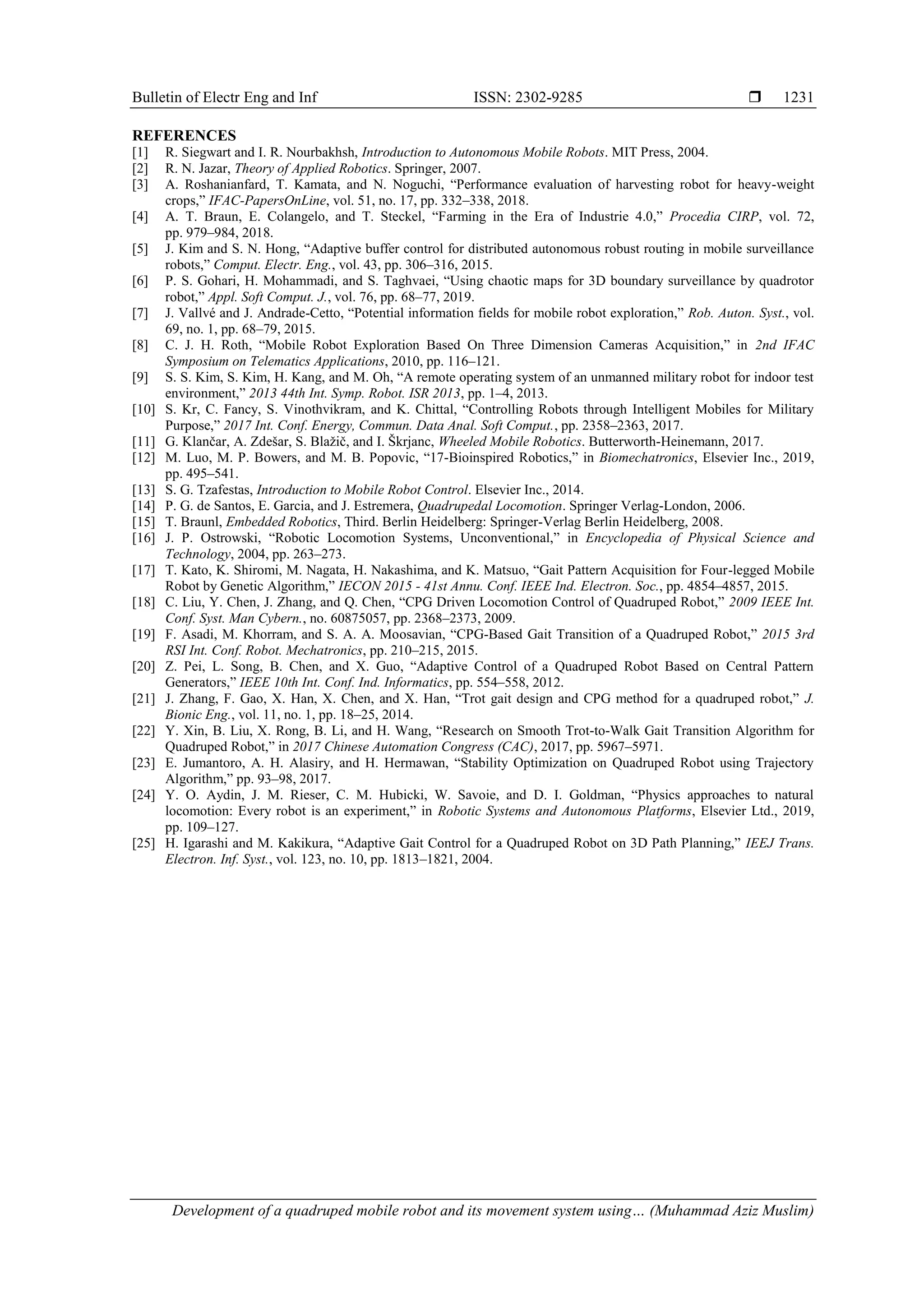 Development Of A Quadruped Mobile Robot And Its Movement System Using Geometric Based Inverse