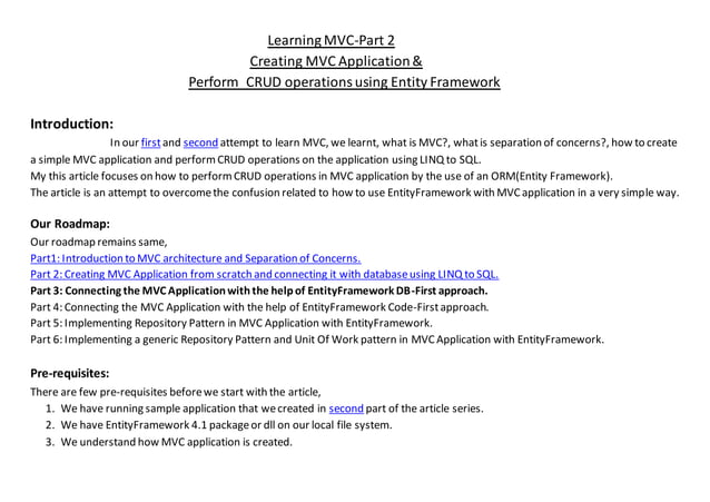 Learning MVC Part 3 Creating MVC Application with EntityFramework | PPT