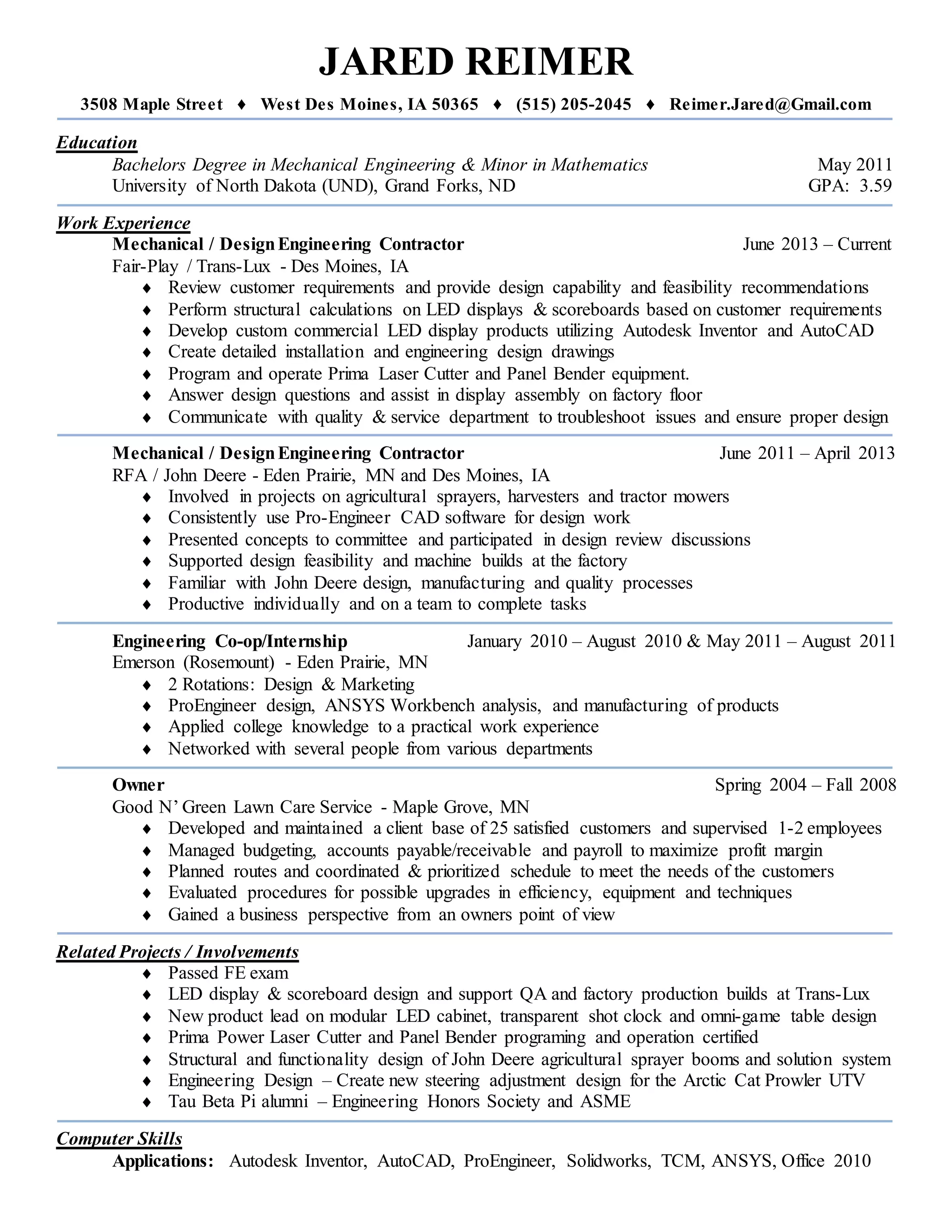 Jared Reimer Resume | DOCX