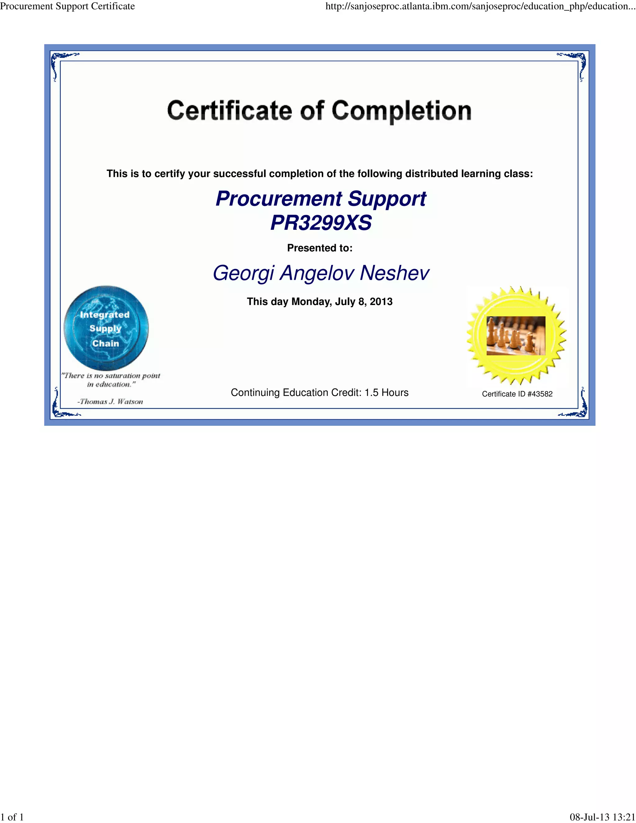 Procurement Support Certificate | PDF
