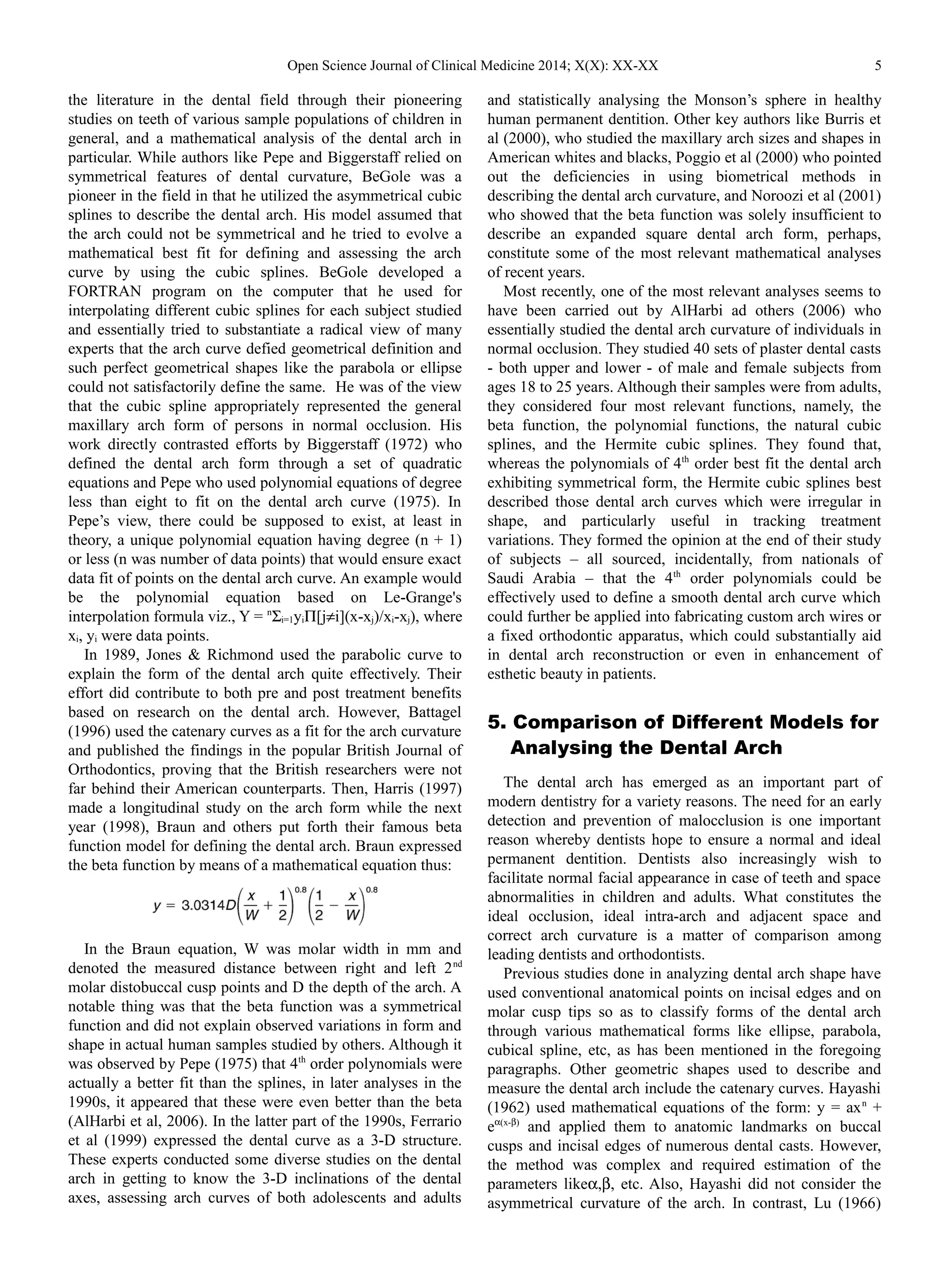 The curve of dental arch in normal occlusion | DOC