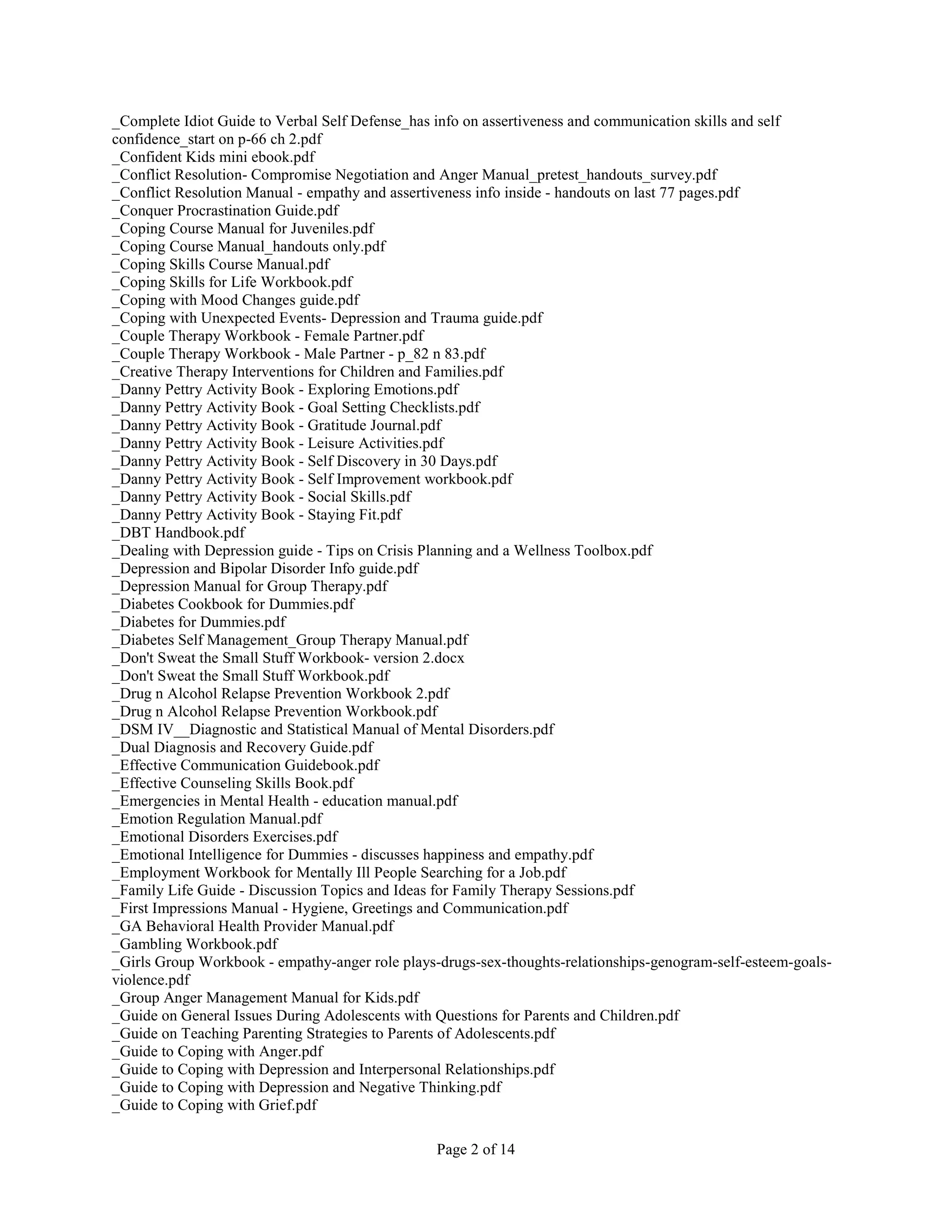 __Complete List of Adult Psychotherapy Files - As of 9-9-15 | PDF