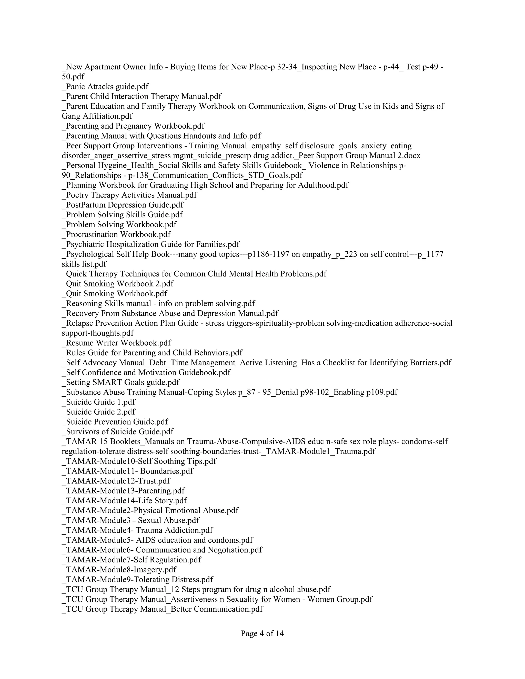 __Complete List of Adult Psychotherapy Files - As of 9-9-15 | PDF