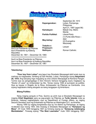 Diosdado Macapagal Talambuhay