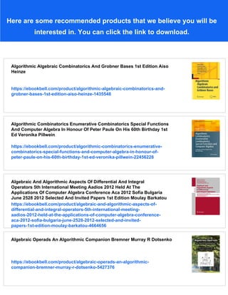 Algorithmic Algebraic Combinatorics And Grbner Bases 1st Edition Aiso Heinze | PDF