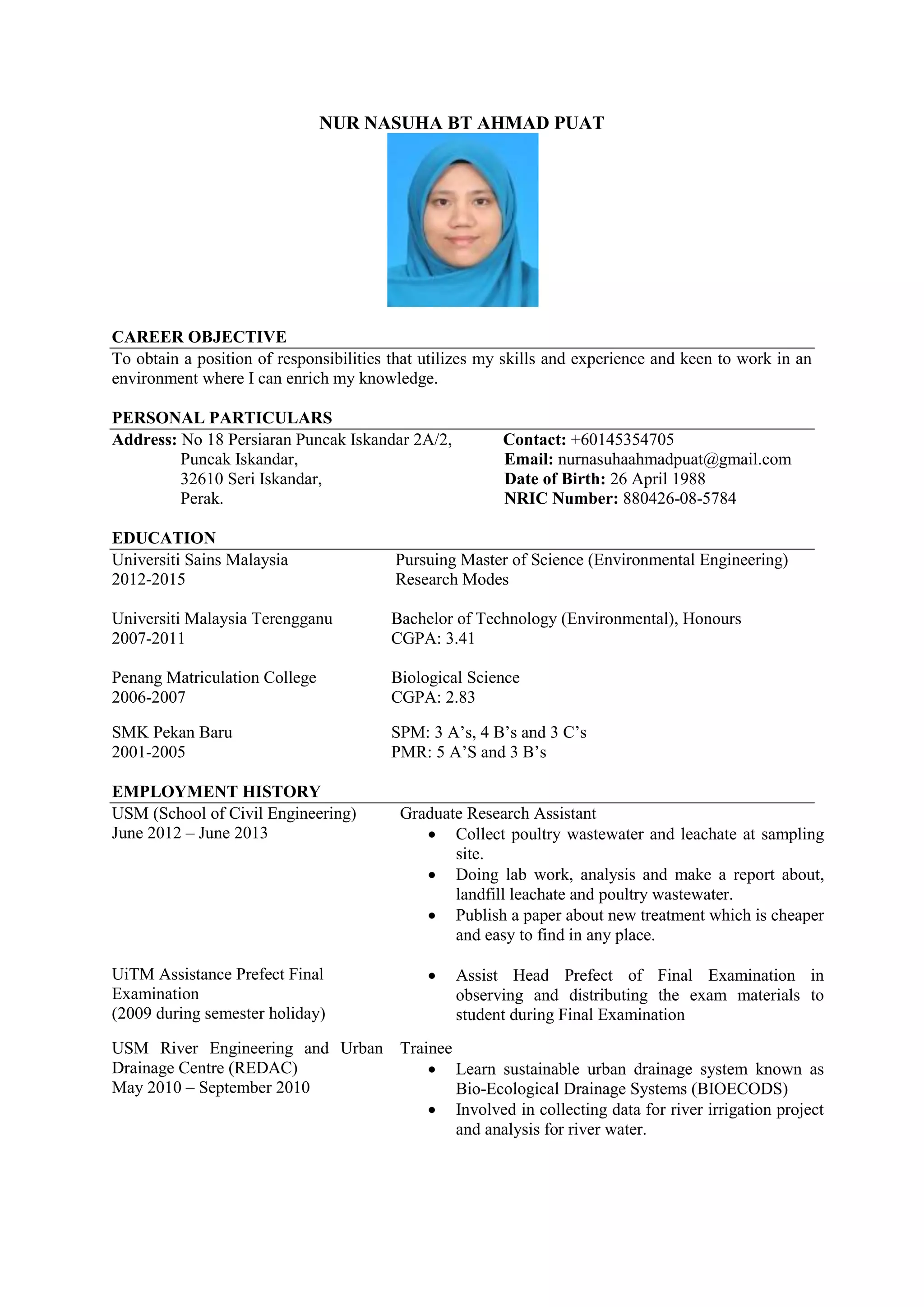 nur nasuha ahmad puat-resume | PDF
